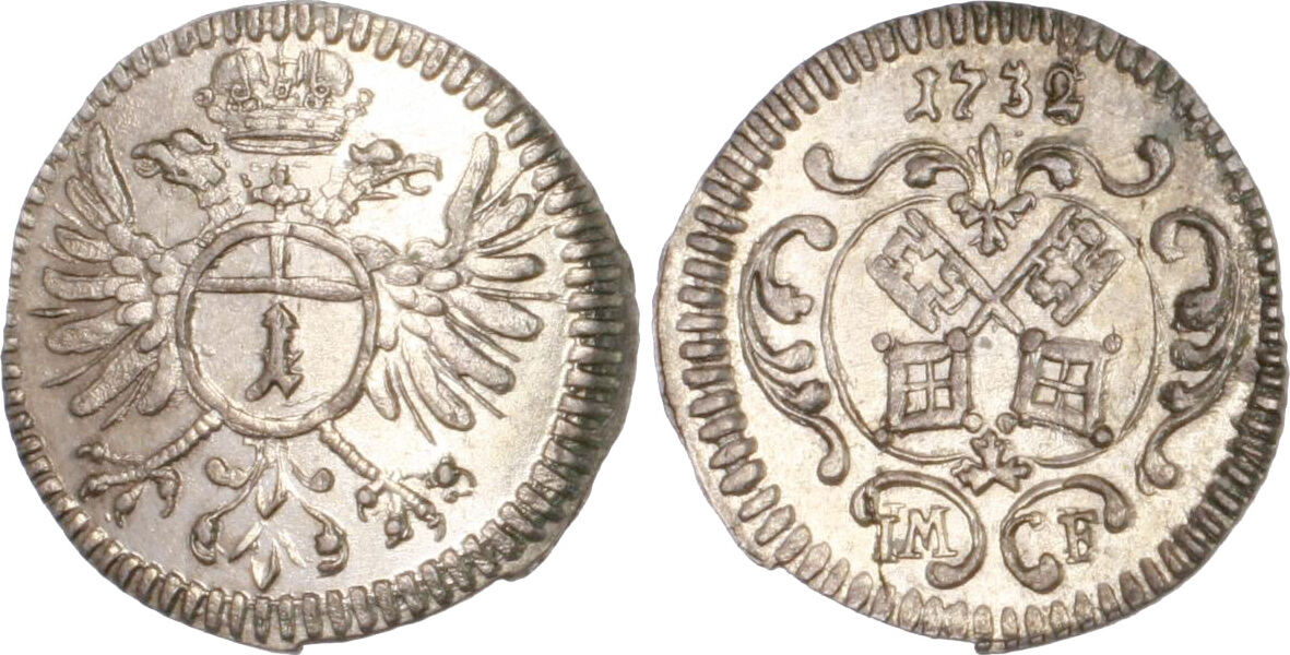Regensburg Kreuzer 1732 Jahreszahl im Stempel aus 1716 geändert UNC ...