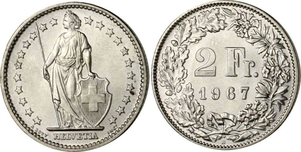 Schweiz 2 Franken 1967 B CH UNC | MA-Shops