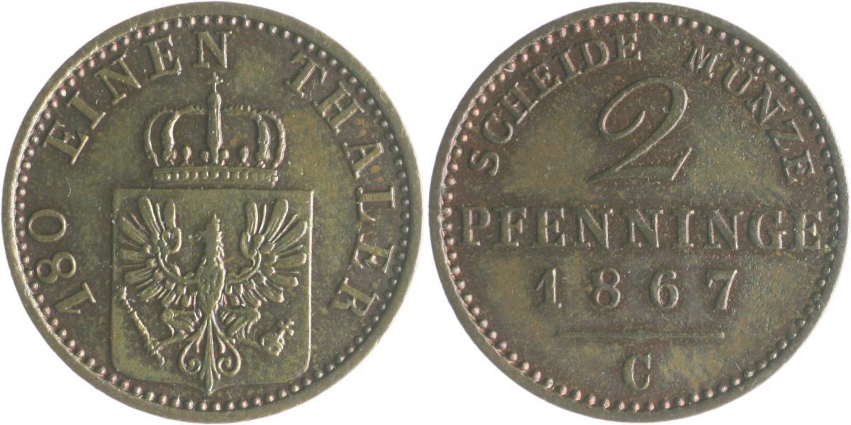 Brandenburg in den Marken - Preussen 2 Pfennige 1867 C Wilhelm I. 1861 ...