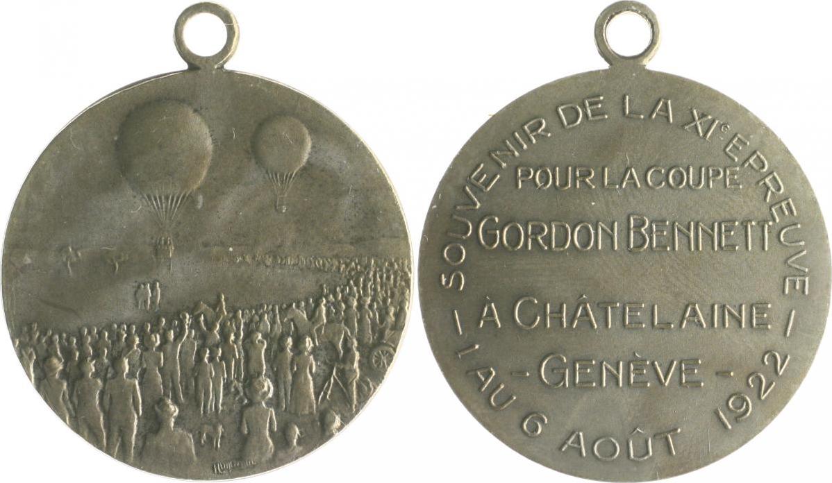 Schweiz - Genf Bronzemedaille, versilbert 1922 a.d. Gordon-Bennett ...