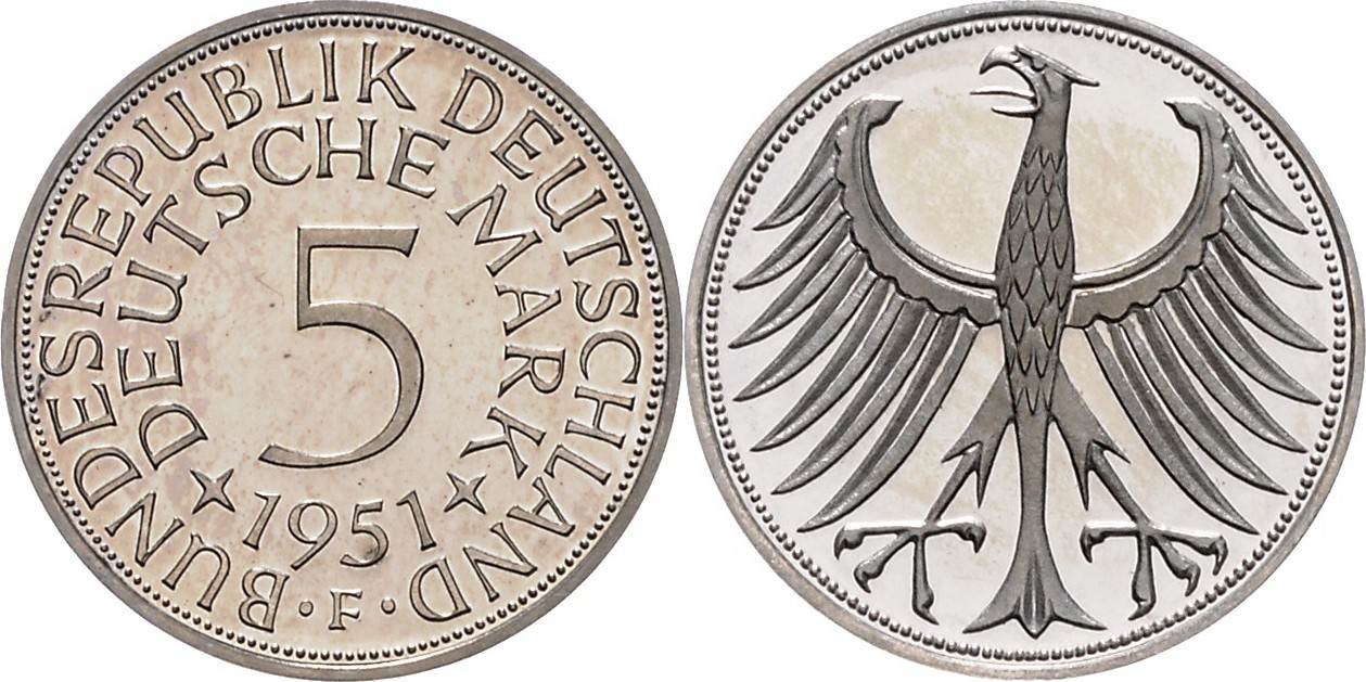 Bundesrepublik Deutschland - BRD 5 Deutsche Mark (DM) 1951 F Proof | MA ...