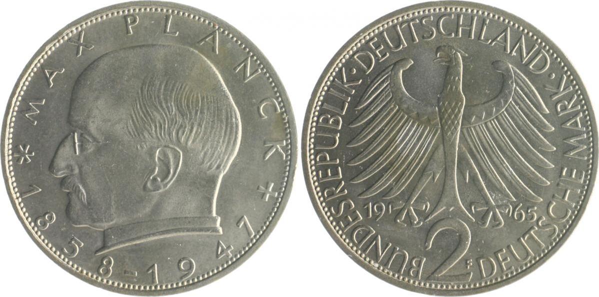 Bundesrepublik Deutschland - BRD 2 Deutsche Mark (DM) 1965 F Max Planck ...