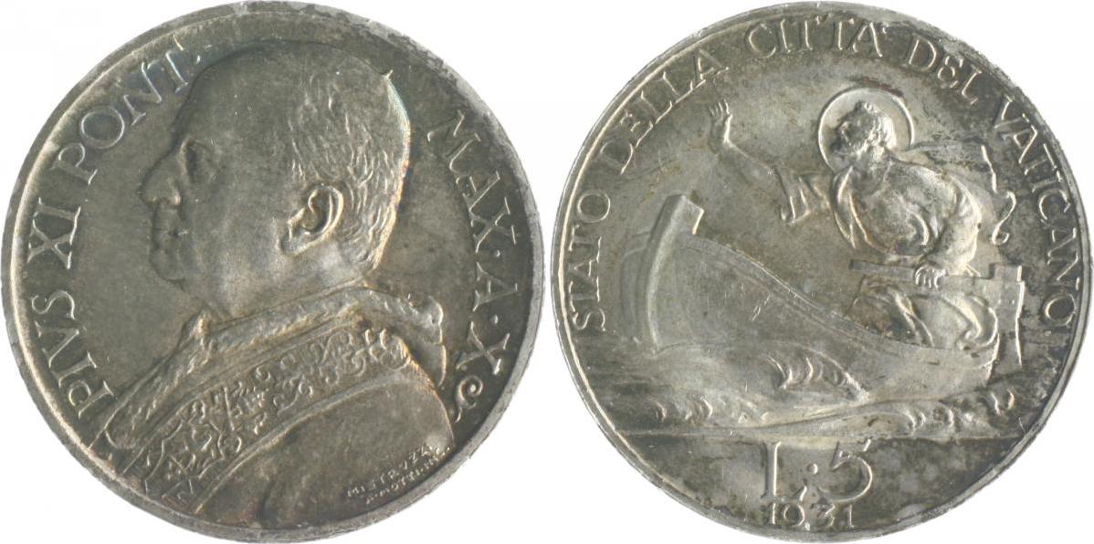 Vatikan 5 Lire 1931 Pius XI. 1922-1939 UNC | MA-Shops