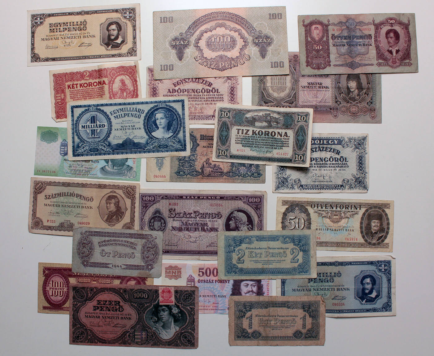 Hungary pengo, forint, korona variate 21 pcs lot of hungarian banknotes ...