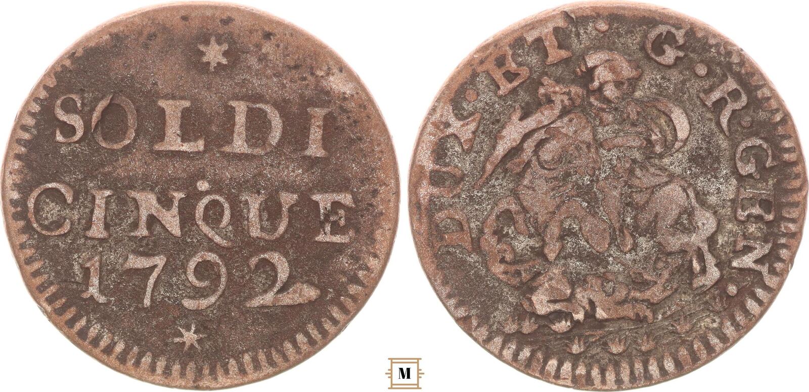 Italy 5 soldi 1792 Genoa | MA-Shops