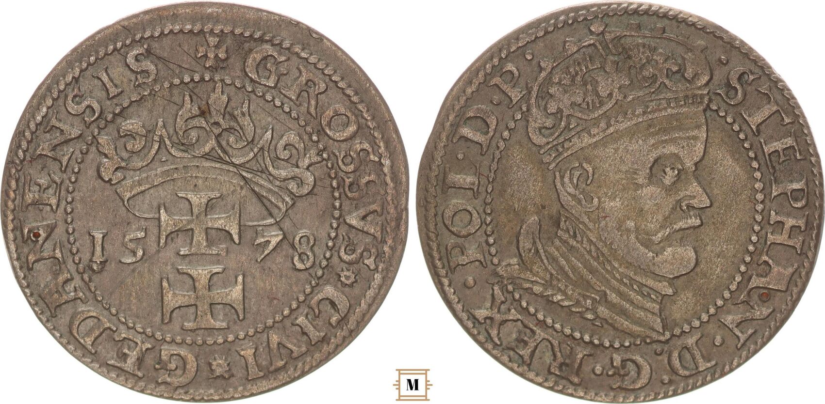 Poland groschen 1578 Stephan Bathory, Danzig, R! scratches | MA-Shops