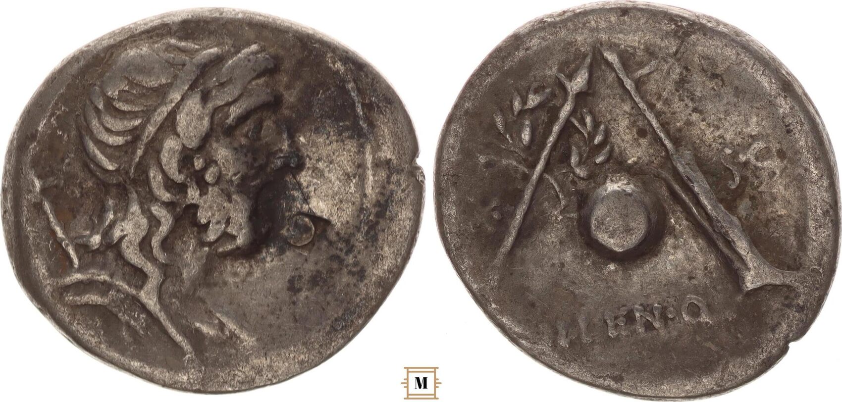 Roman Republic AR denarius 76 BC Cn. Cornelius Lentulus Banker's mark ...