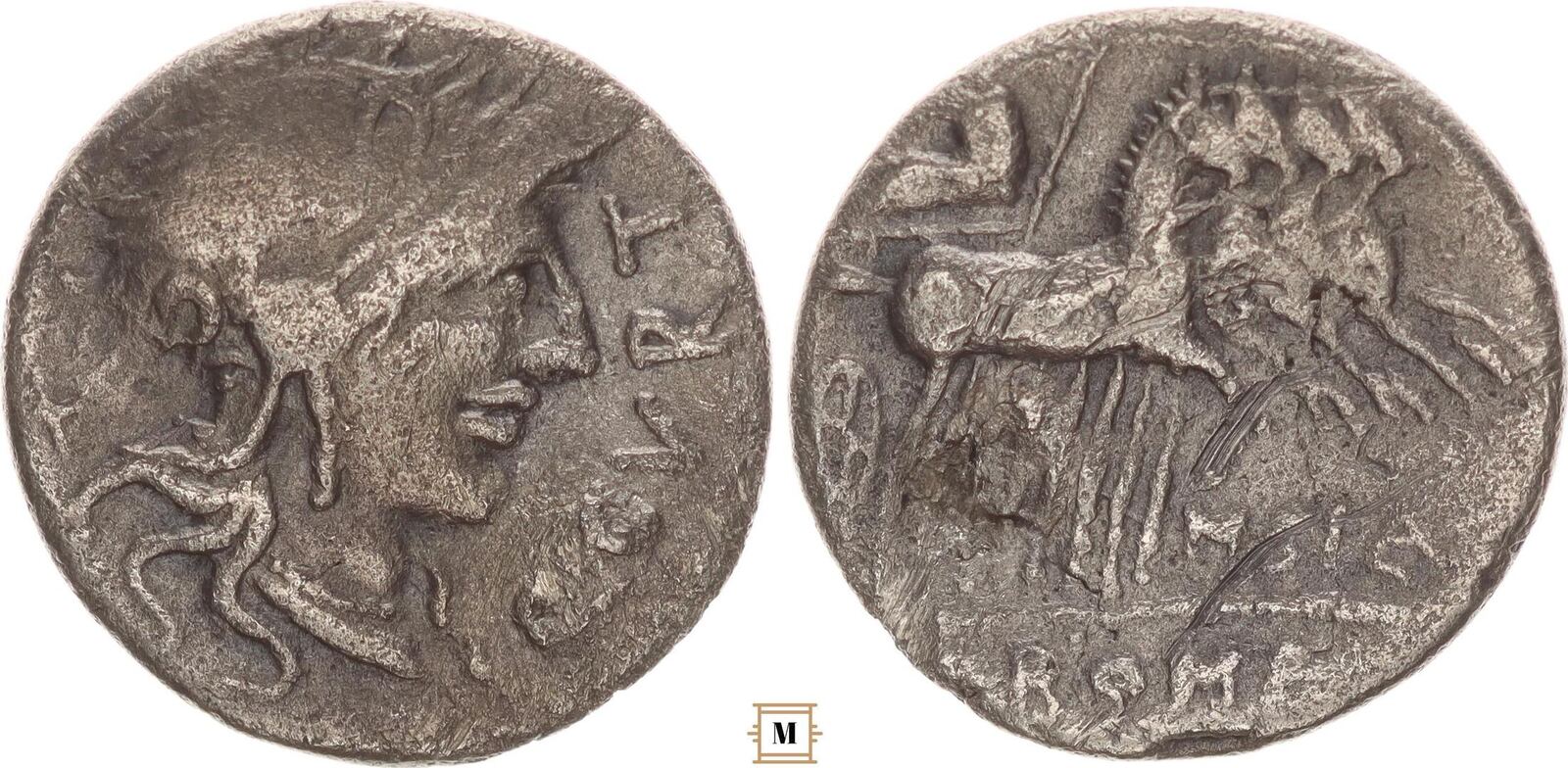 Roman Republic AR denarius 116-115 BC Q. Curtius, M.Silanus, Head of ...