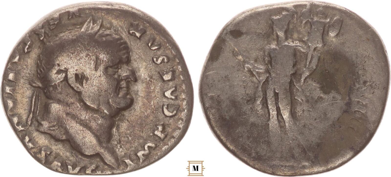 Roman Empire AR denarius 69-79 Vespasian, COS VIII, Mars holding trophy ...