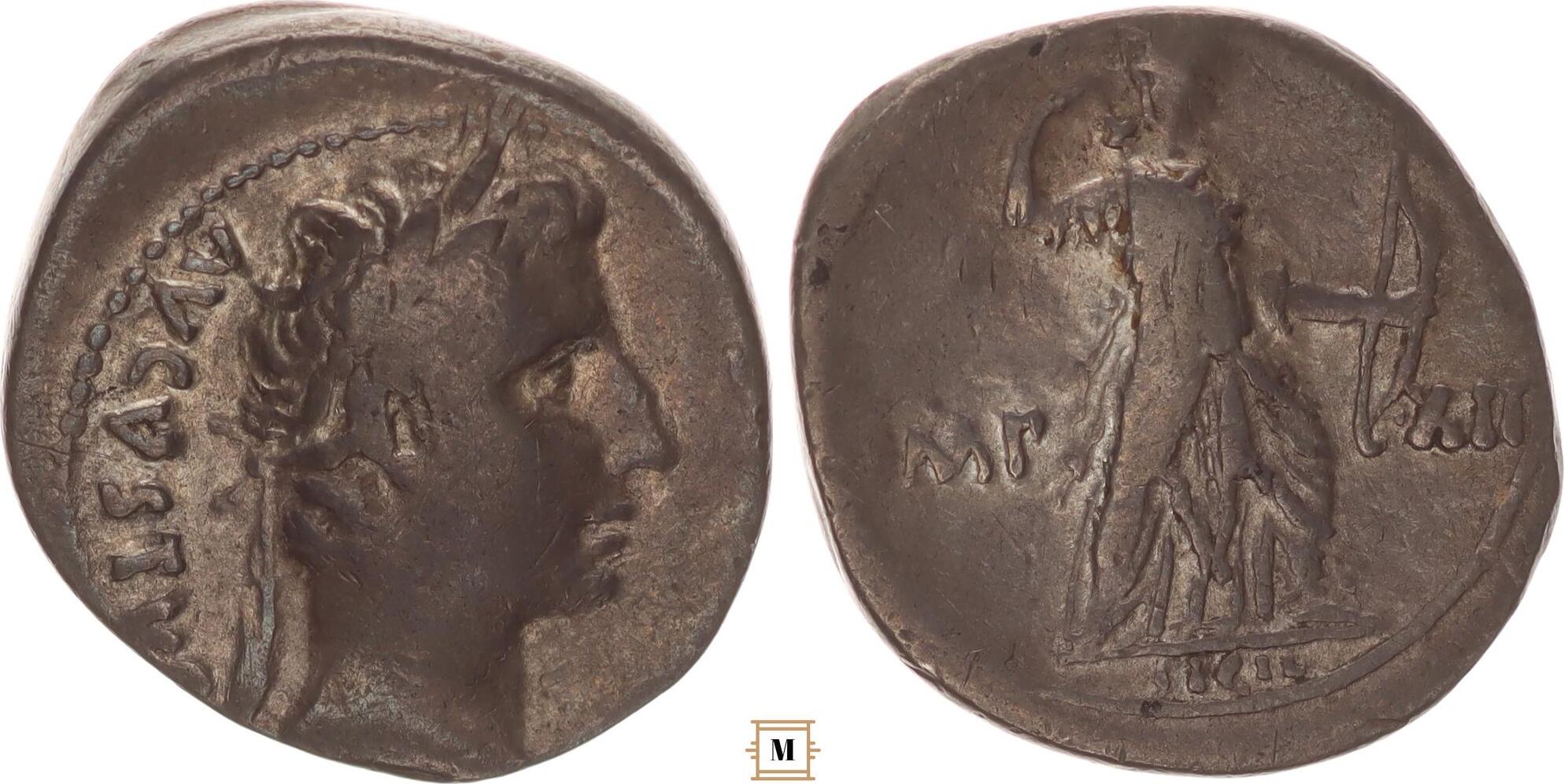 Roman Empire AR denarius 27 BC - 14 AD Augustus, IMP-XII / SICIL Diana ...