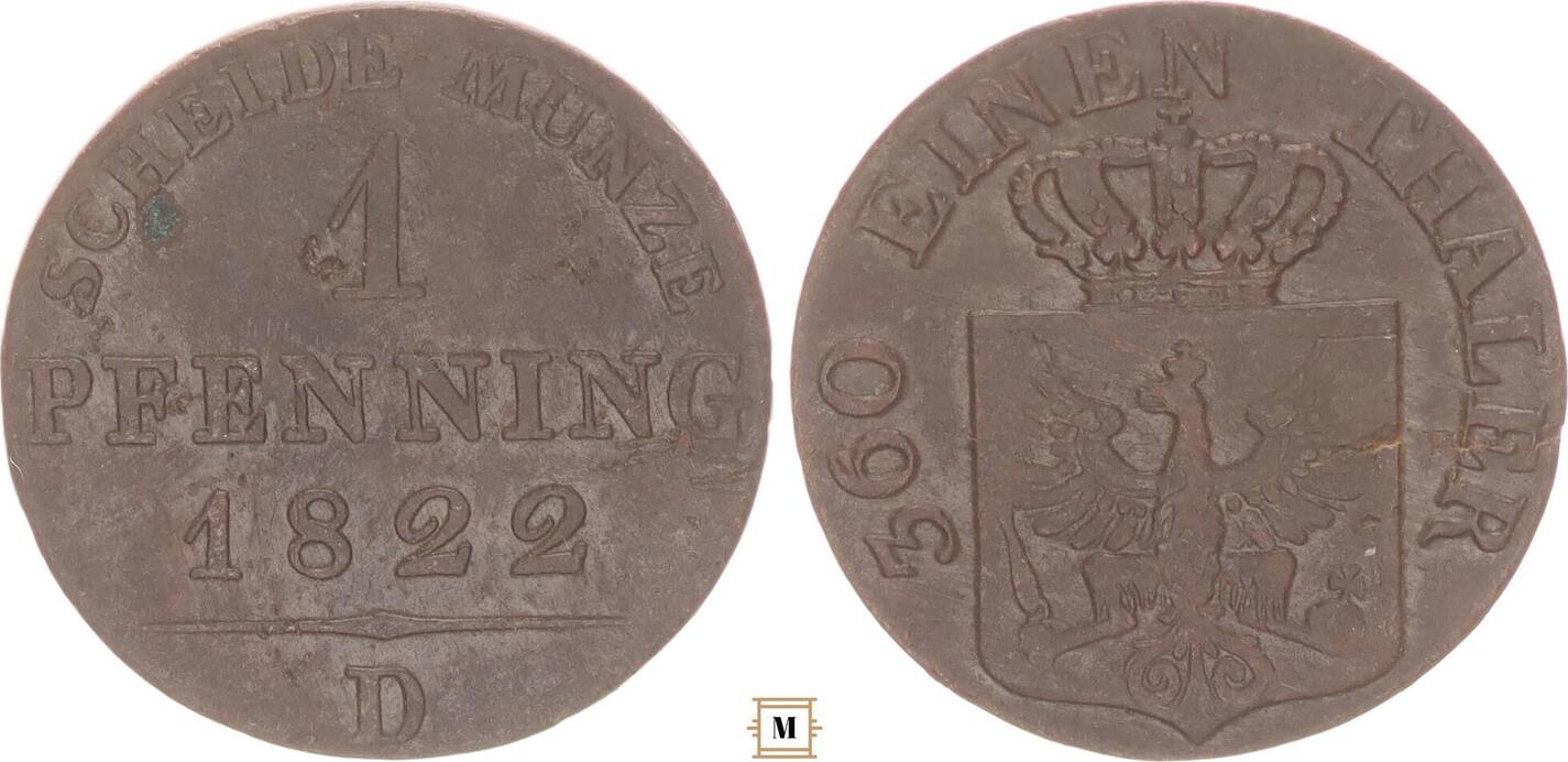 Germany-Preussen 1 pfennig 1822 D Friedrich Wilhelm III. | MA-Shops