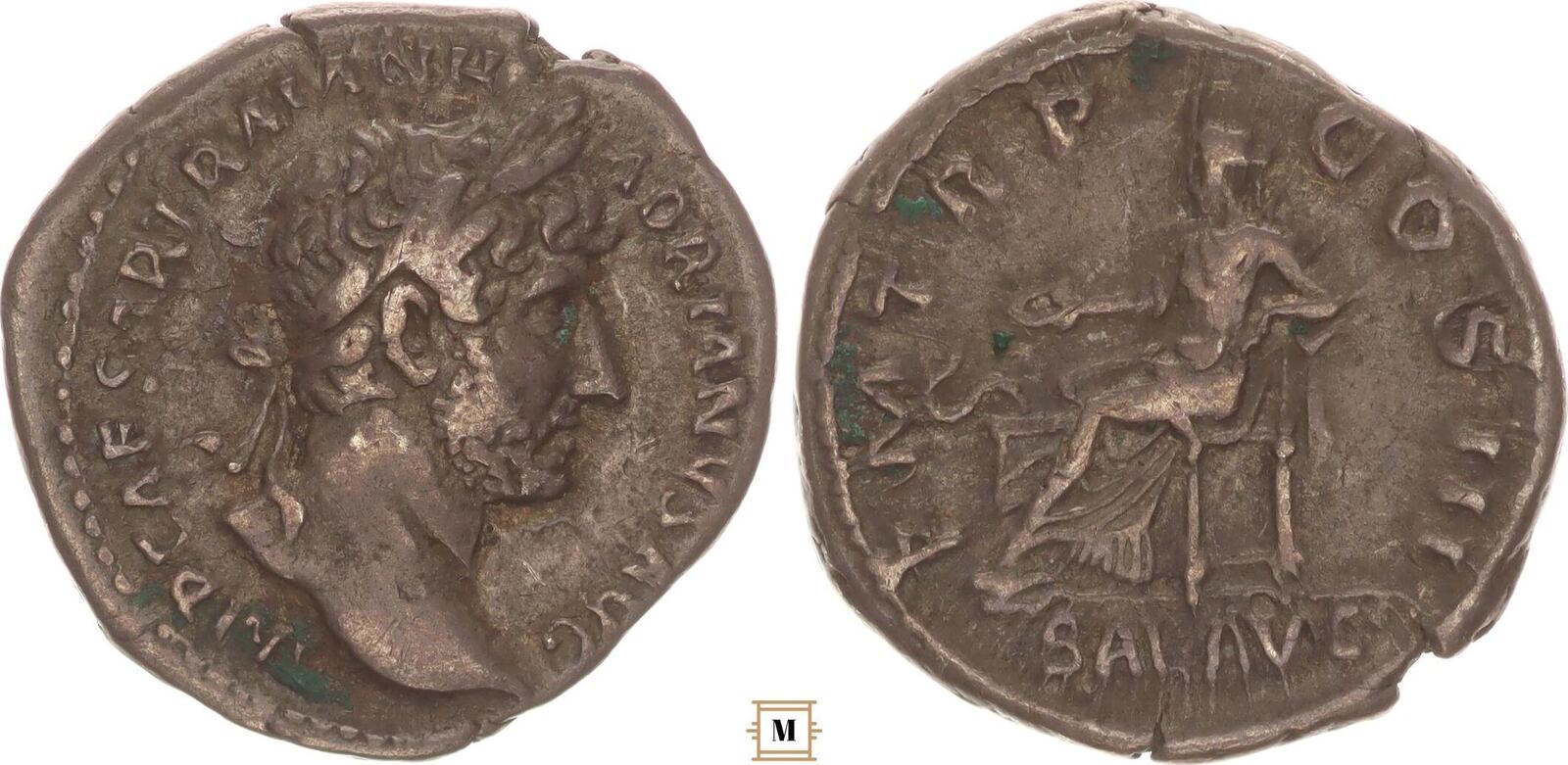 Roman Empire AR denarius 117-138 Hadrian, P M TR P COS III / SAL AVG ...