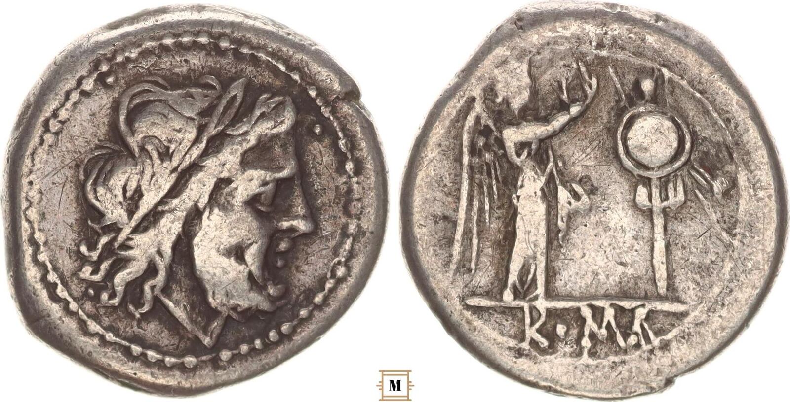Roman Republic AR denarius 211-208 BC Anonymous, Head of Jupiter ...