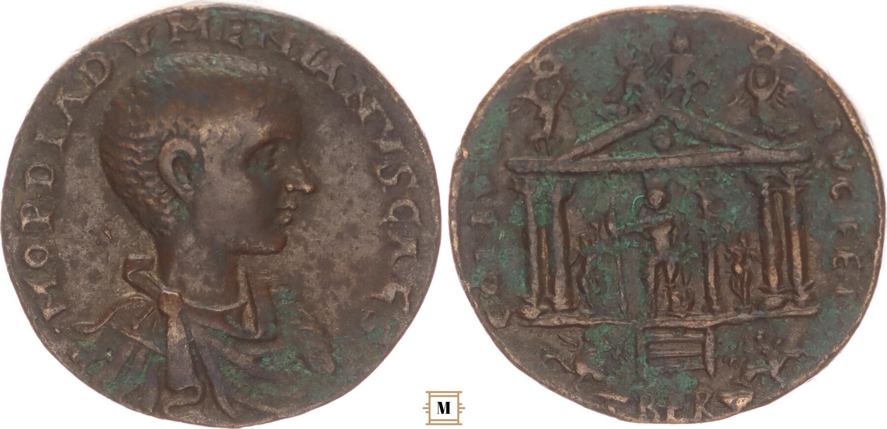 Phoenicia AE 29mm 217-218 Diadumenian, Berytus, Tetrastyle temple of ...