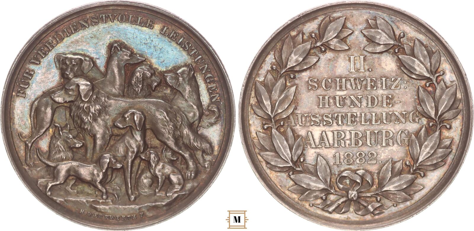 Switzerland silbermedaille 1882 Schweiz: Hundeaustellung Aarburg, H ...
