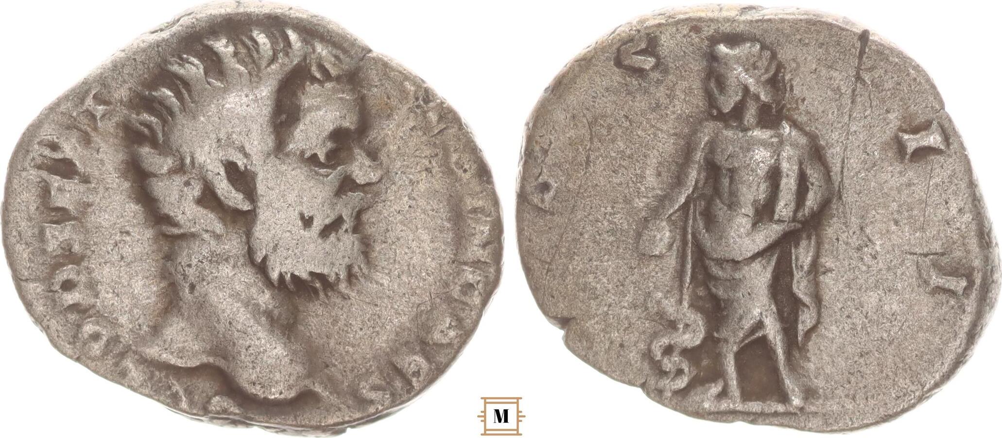 Roman Empire AR denarius 193-195 Clodius Albinus, COS II, Aesculapius ...