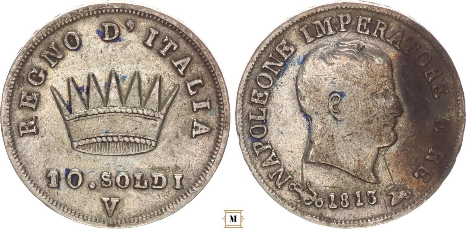 Italy-Kingdom 10 soldi 1813 V Napoleon I. VF- | MA-Shops