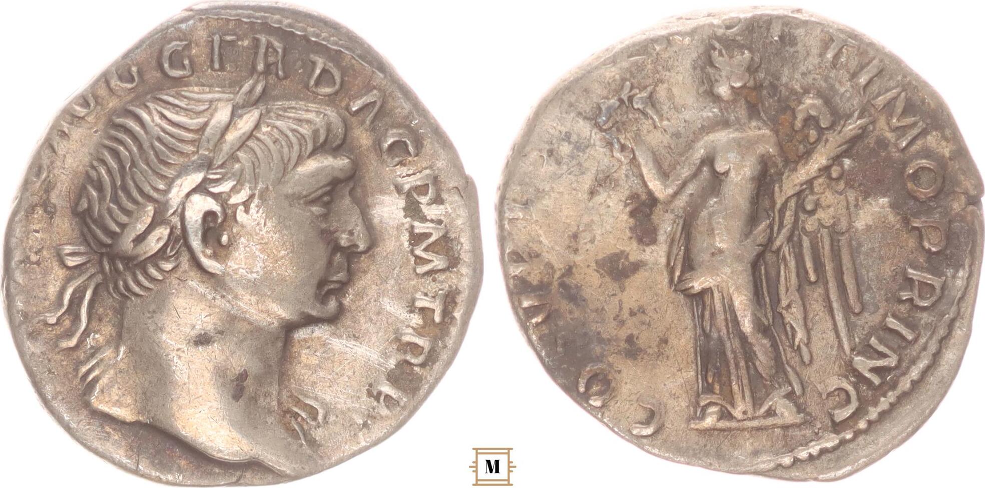 Roman Empire AR denarius 98-117 Trajan, COS V PP SPQR OPTIMO PRINC ...