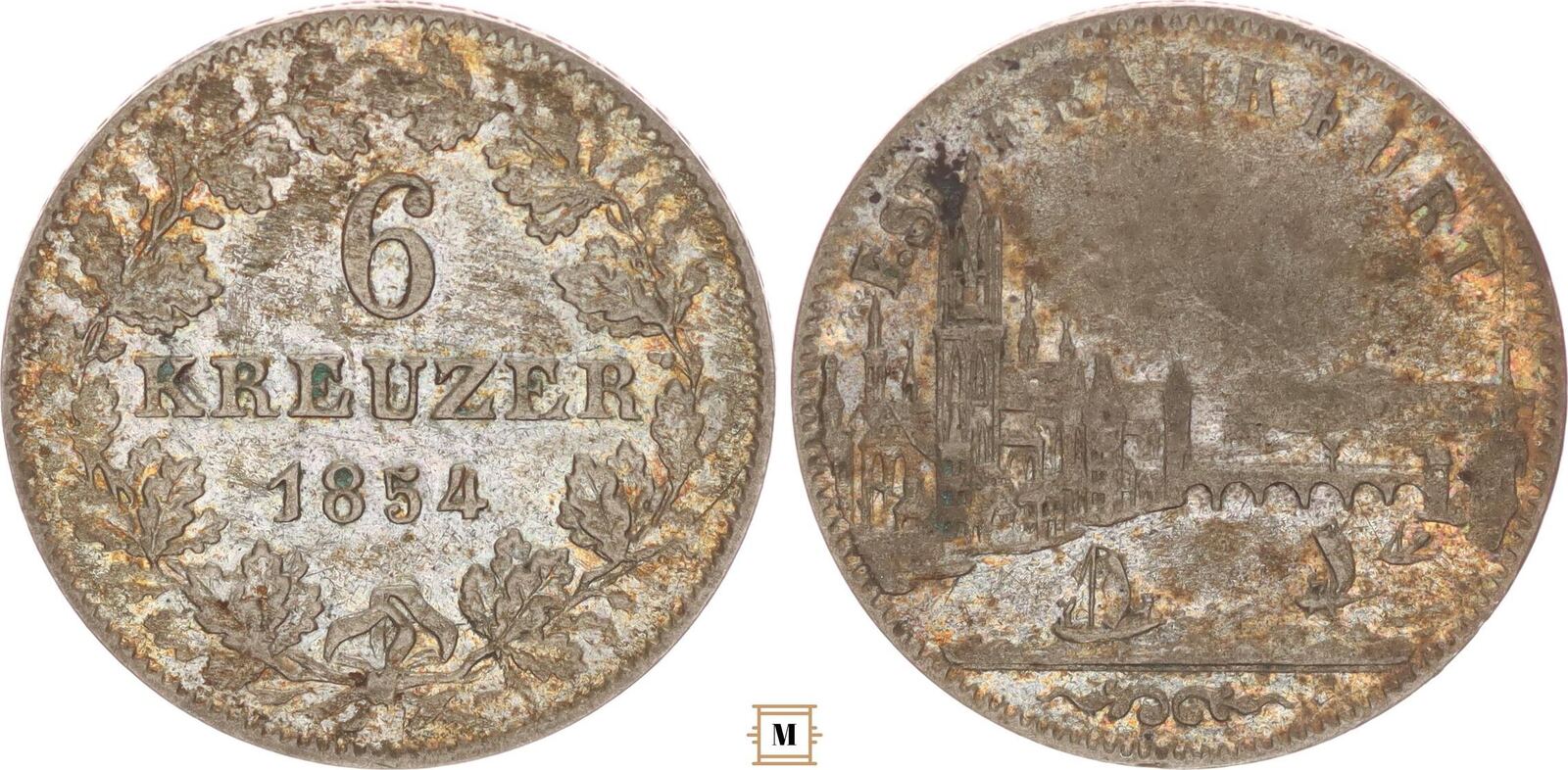Germany 6 kreuzer 1854 Frankfurt stadt, aUNC, Schwach ausgepragt | MA-Shops