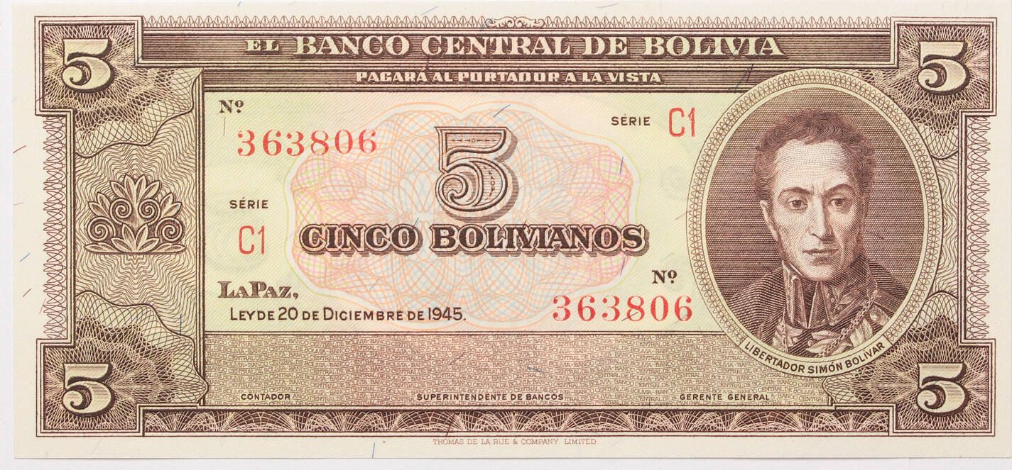 Bolivia 5 boliviano L.1945 Remainder UNC | MA-Shops