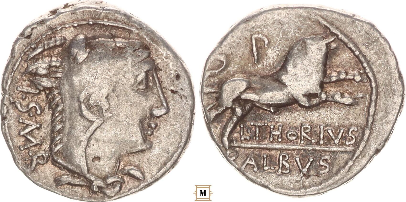 Roman Republic AR denarius 105 BC L. Thorius Balbus, Head of Juno ...