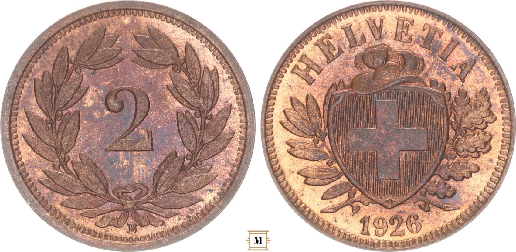 Switzerland 2 rappen 1926 UNC, toned | MA-Shops