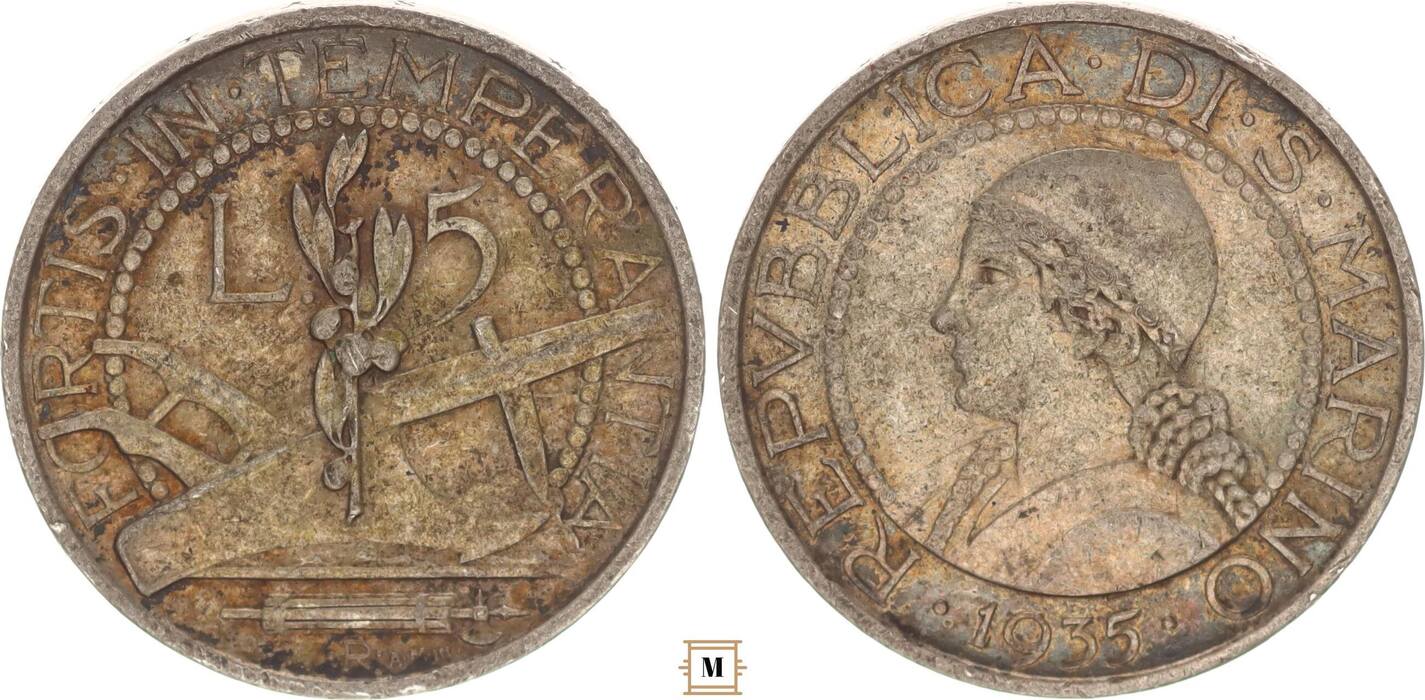 San Marino 5 lire 1935 XF- | MA-Shops