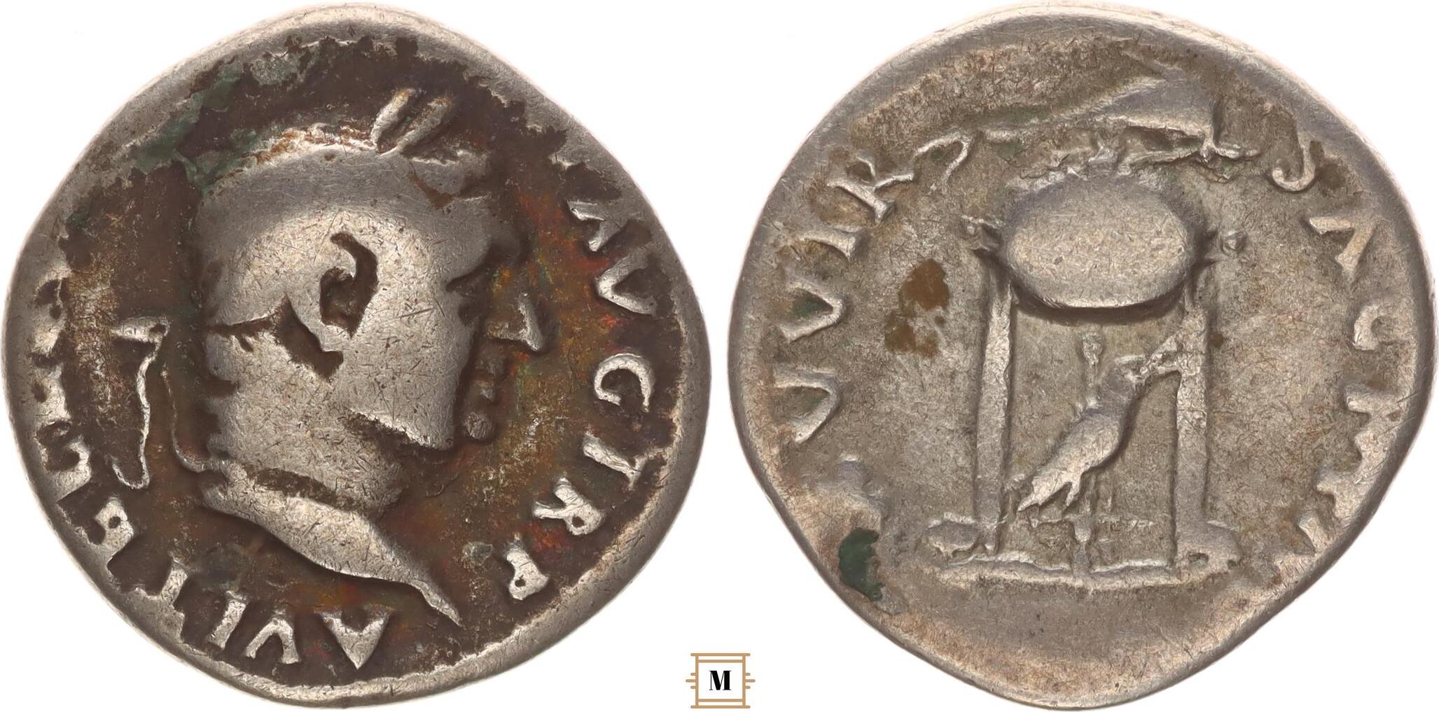 Roman Empire AR denarius 69 Vitellius, Tripod, Dolphin on top, raven ...