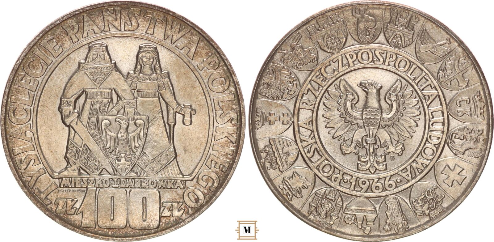 Poland 100 zlotych 1966 Mieszko and Dabrovka UNC | MA-Shops
