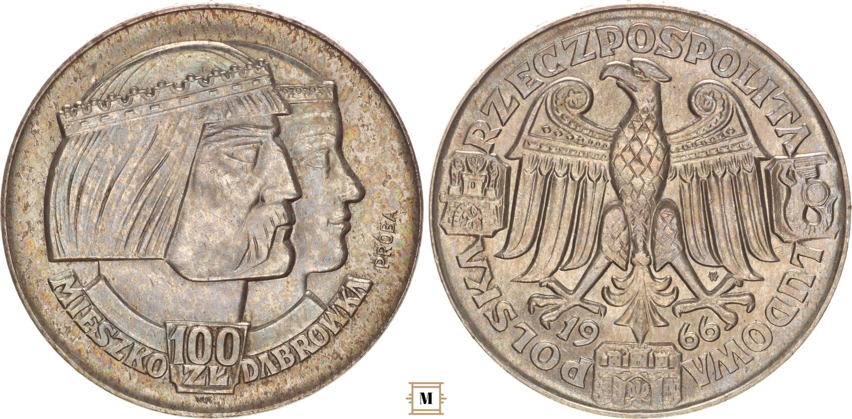 Poland 100 zlotych 1966 Mieszko and Dabrovka, PROBA UNC | MA-Shops