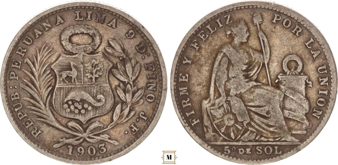 Peru 1/5 sol 1903 VF- | MA-Shops