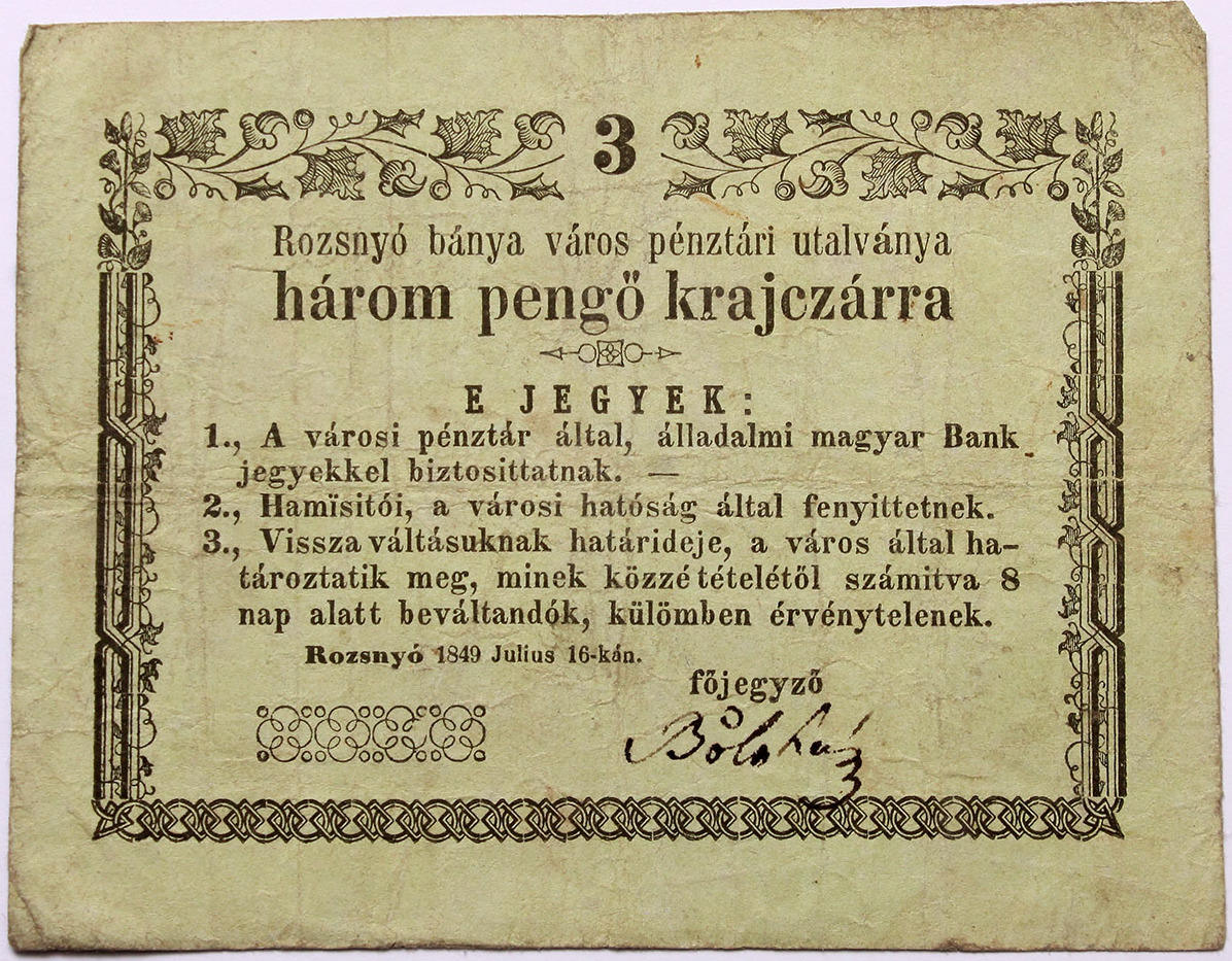 Hungary 3 pengo krajcar 1849 Rozsnyó | MA-Shops