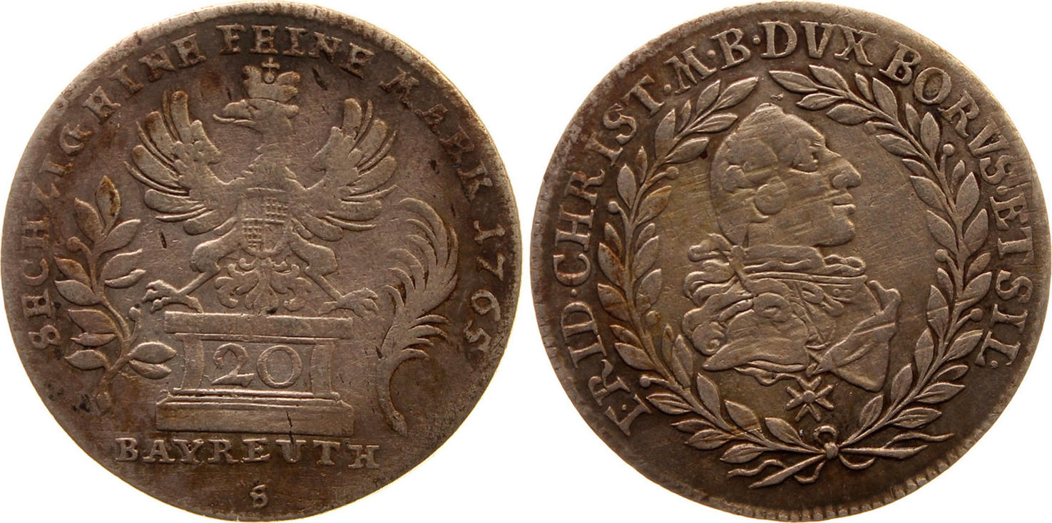 Germany 20 kreuzer 1765 S Brandenburg-Bayreuth, Friedrich Christian ...