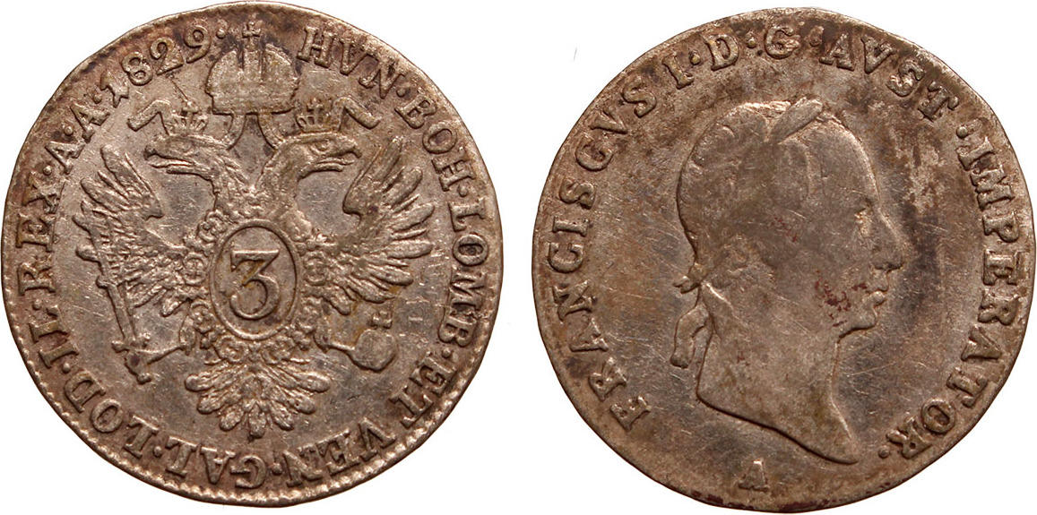 Austria 3 kreuzer 1829 Franz I., A | MA-Shops