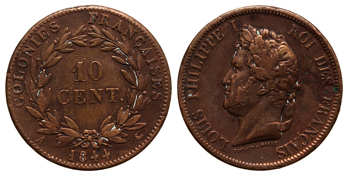 France Colonies 10 centimes 1844 A Louis Philippe, Marquesas Islands ...