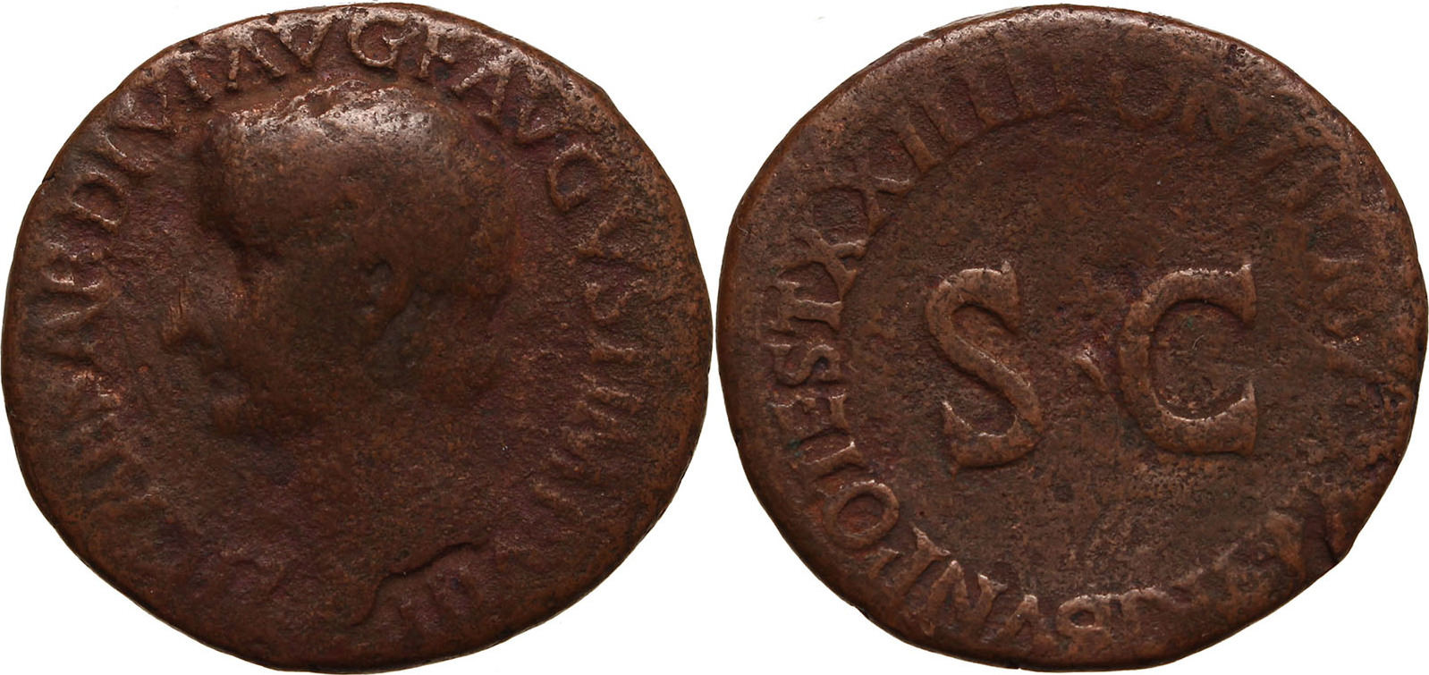 Roman Empire AE As 14-37 Tiberius, TI CAESAR DIVI AVG F AVGVST IMP VIII ...
