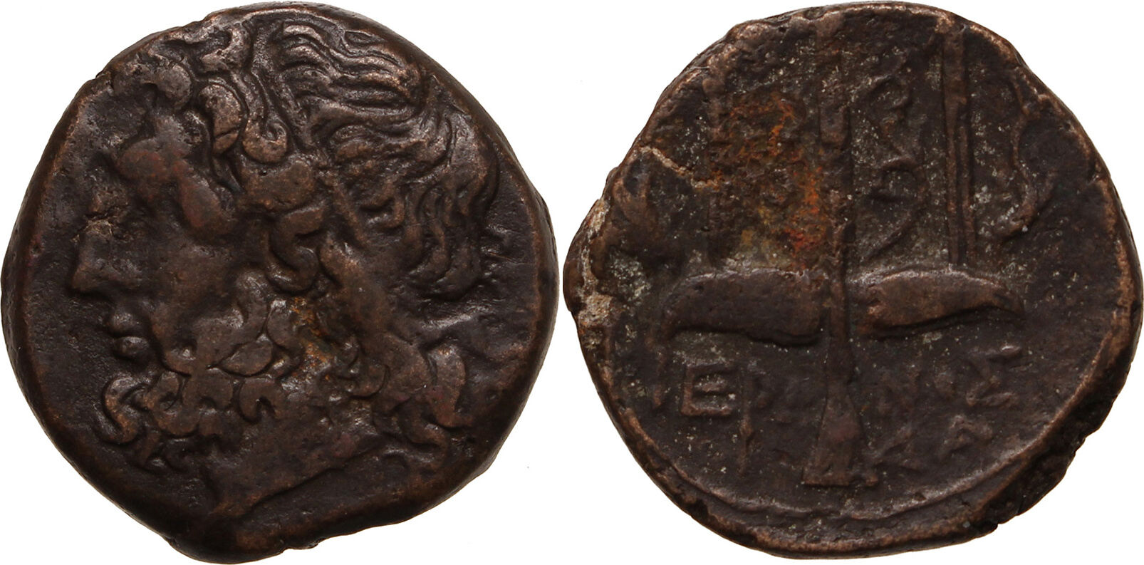 Greek Sicily AE 19mm BC 275-215 Syracuse, Hieron II., Head of Poseidon ...