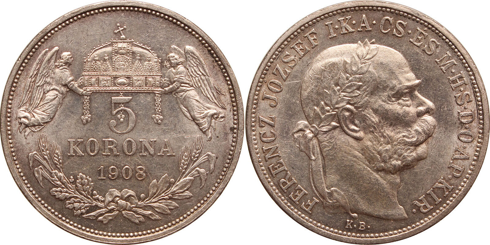 Hungary 5 korona 1908 Franz Joseph, KB-Kremnitz aUNC | MA-Shops