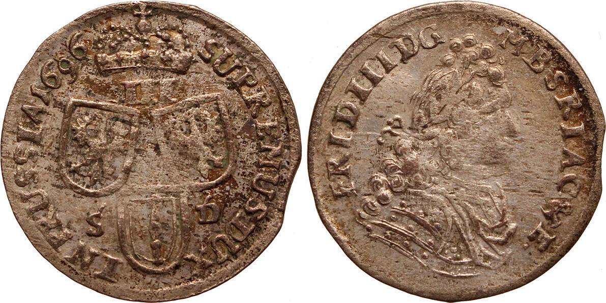 Germany 3 groschen 1696 SD Brandenburg-Preussen, Friedrich III ...