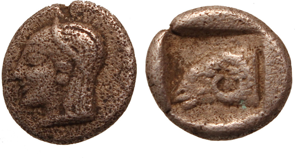 Greek diobol 5th cent. BC Troas Kebren, Archaic apollo / Ram | MA-Shops