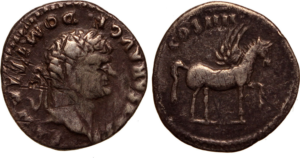 Roman Empire AR denarius 81-96 Domitian, Pegasus scratches | MA-Shops