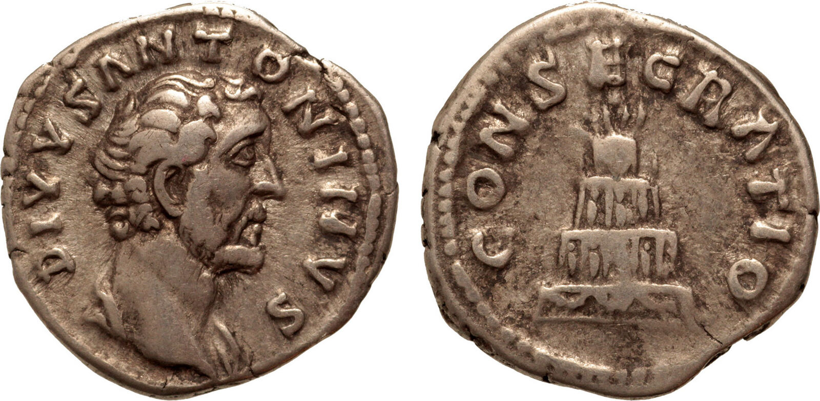 Roman Empire AR denarius 161 Funeral Pyre of four tiers surmounted by ...