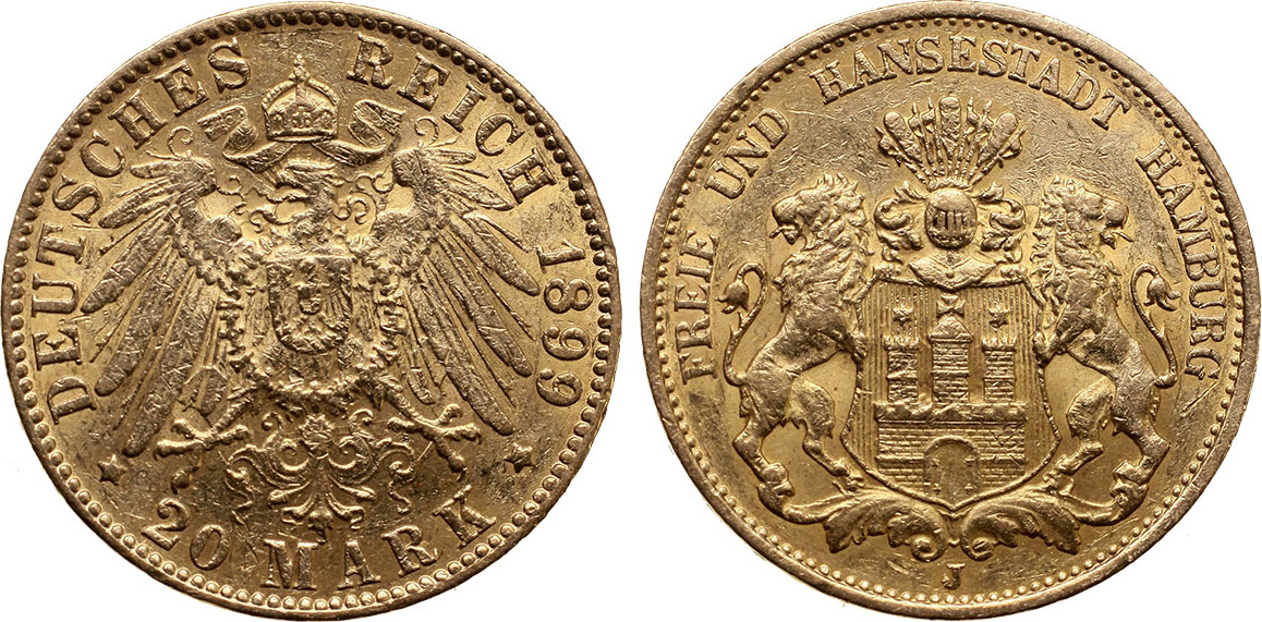 Germany-Hamburg 20 mark 1899 J aXF | MA-Shops
