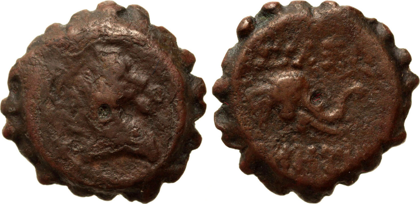 Greek serrate AE 15 mm Seleucid Empire, Demetrios I., Horse head ...