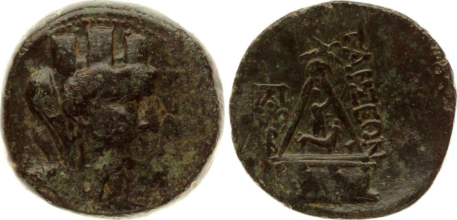 Greek AE 20mm 164-127 BC Cilicia, Tarsos, Head of Tyche / Monument of ...