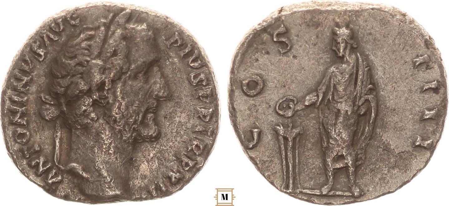 Roman Empire AR denarius 138-161 Antoninus Pius, Emperor sacrificing ...