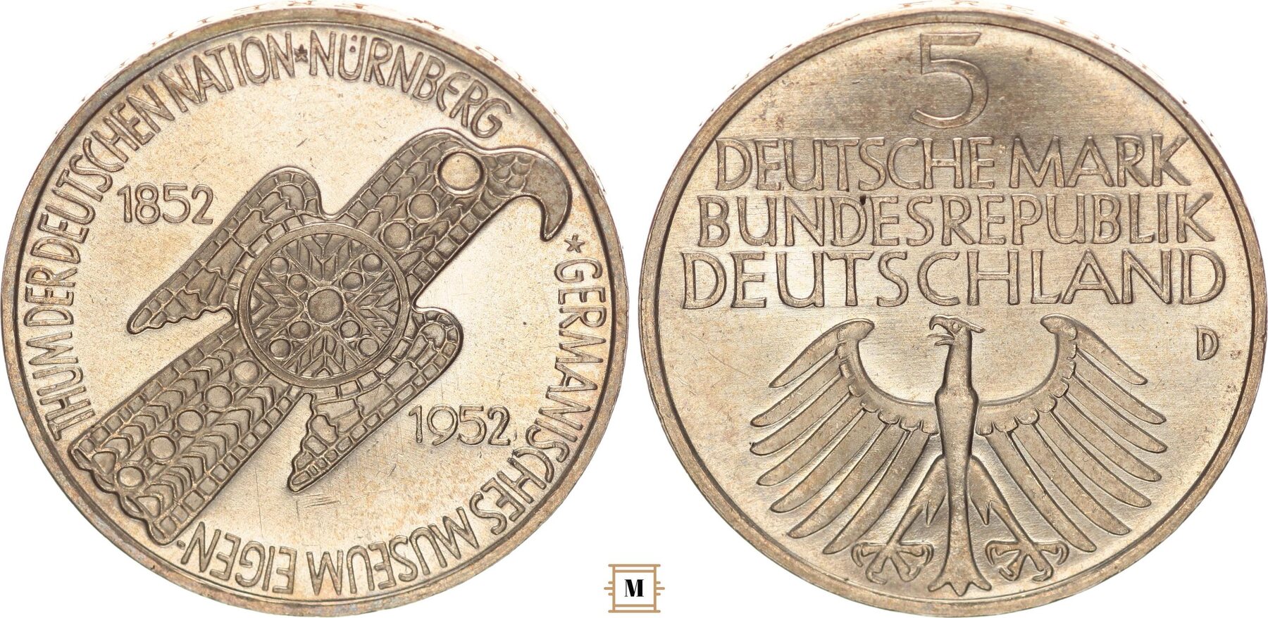 Germany 5 mark 1952 D Germanisches Museum UNC | MA-Shops