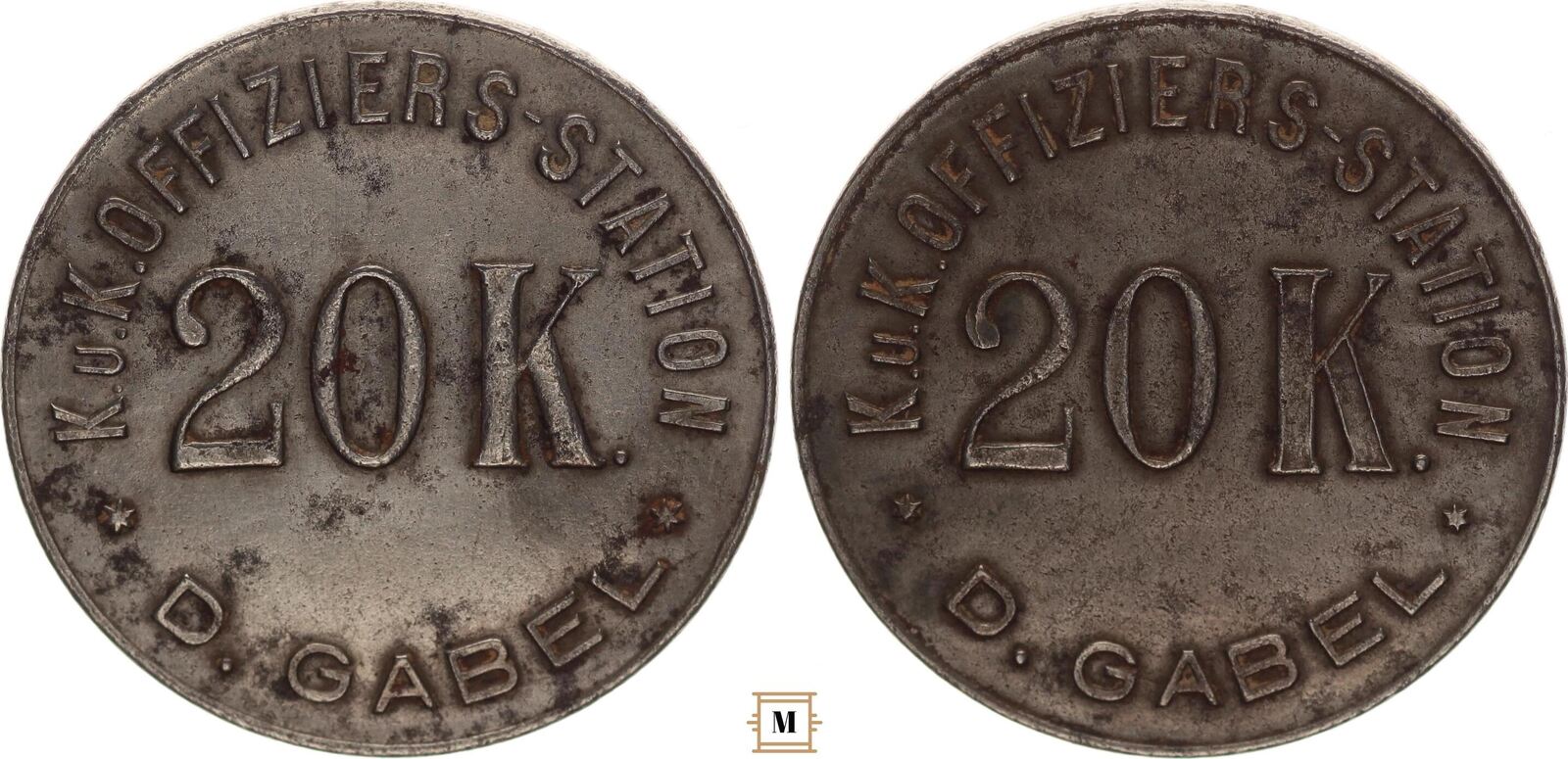 Deutsch-Gabel 20 kreuzer o.J. Kriegsgefangenen Lager, K.u.K. Offiziers ...