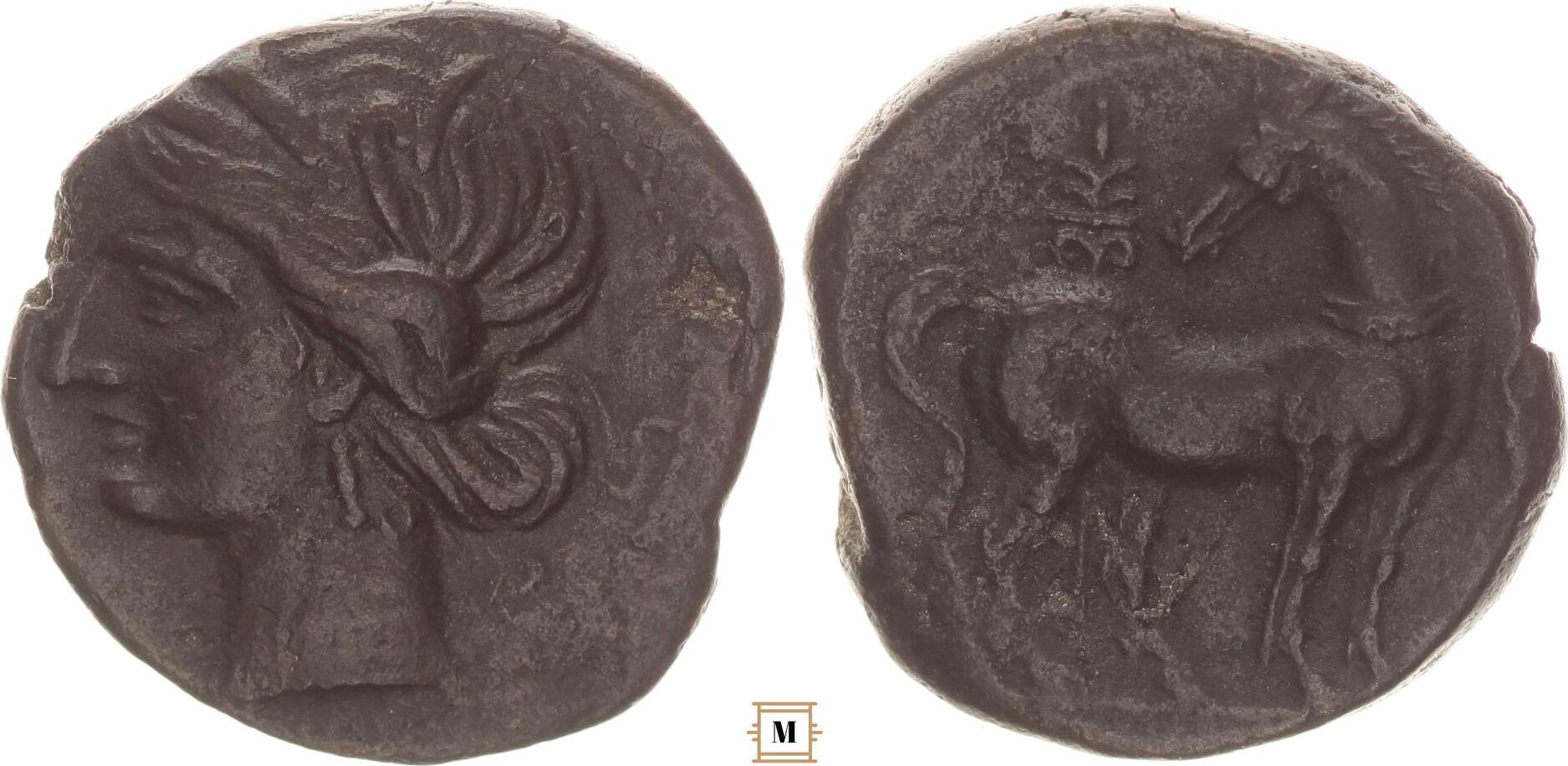Zeugitania AE 20mm c. 215-201 BC Carthage, Head of Tanit / Horse ...
