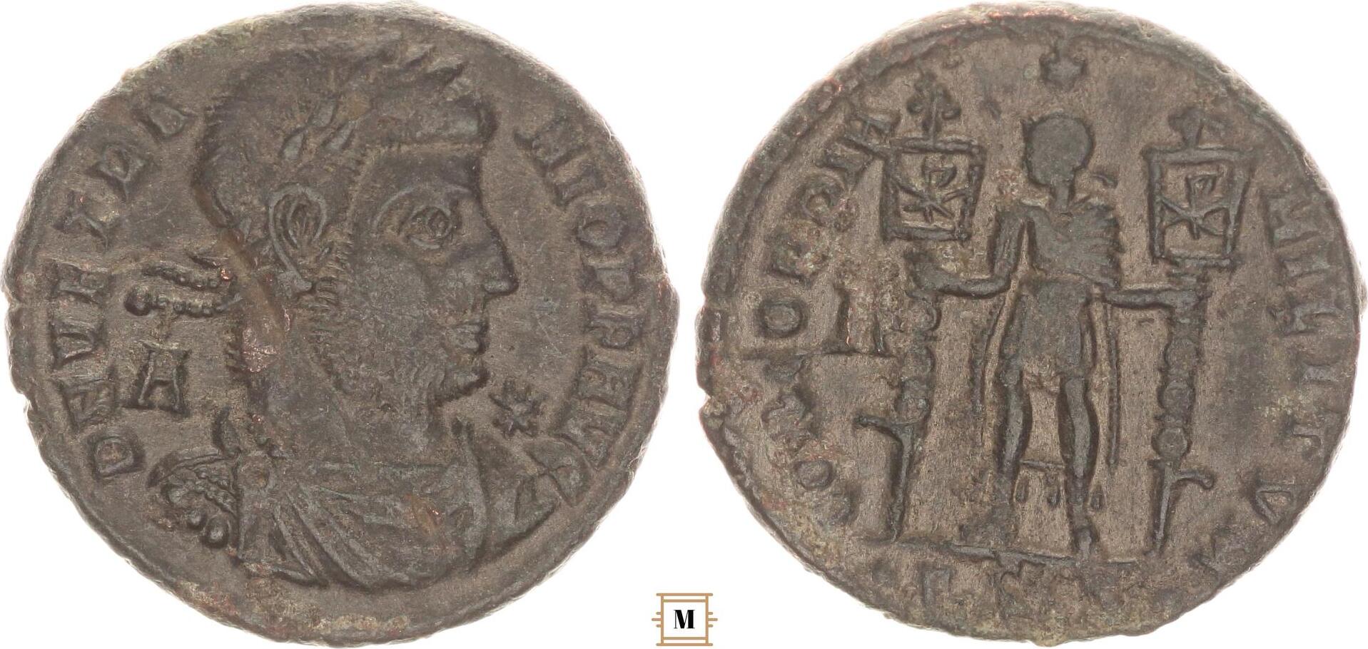 Roman Empire centenionalis 350 Vetranio, Emperor holding Labarum in ...